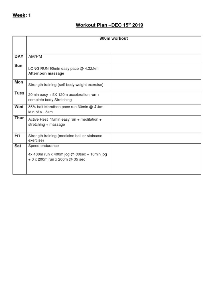 800m Training Plan For Mando Employe | PDF | Running | Strength Training