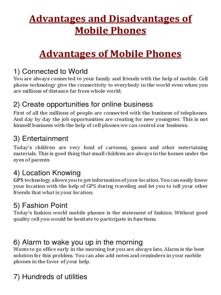 Advantages and Disadvantages of Mobile Phones | PDF | Mobile Phones ...