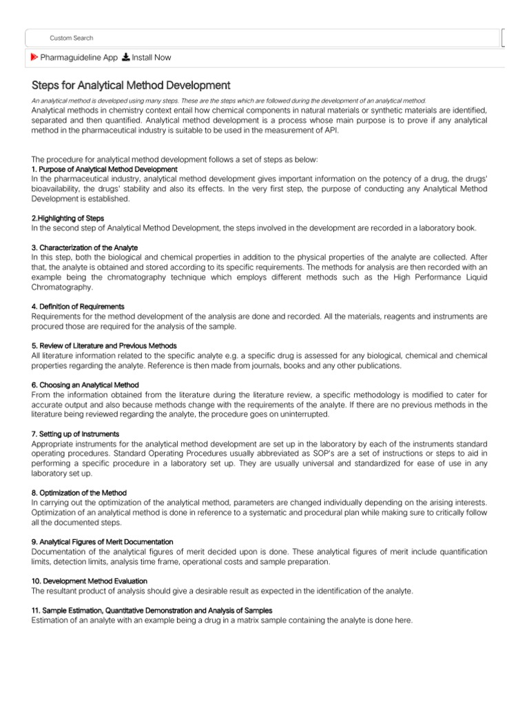 Analytical Method Development Steps | PDF | Analytical Chemistry | Analysis