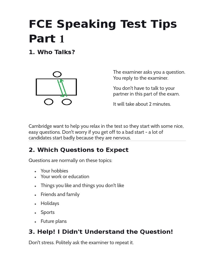 FCE SPEAKING Test Tips | PDF | Question | Conversation