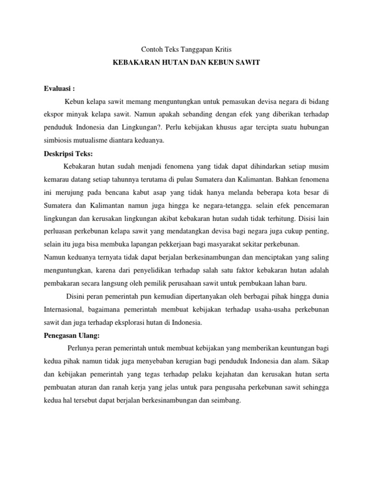 Contoh Teks Tanggapan Kritis | PDF