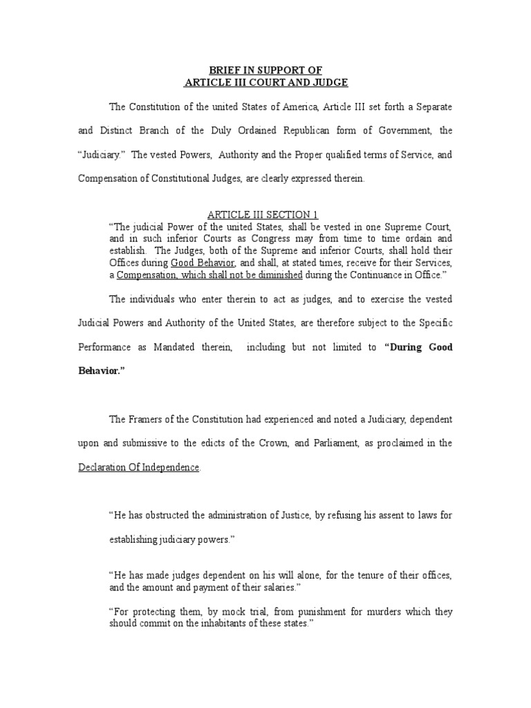 Article III Court & Judge | PDF | Article Three Of The United States ...
