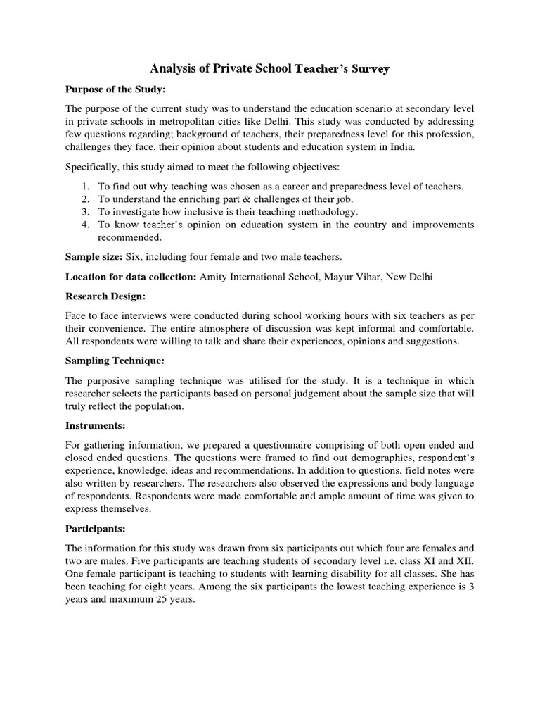 Analysis of Private School Teacher Survey PDF | PDF | Survey ...