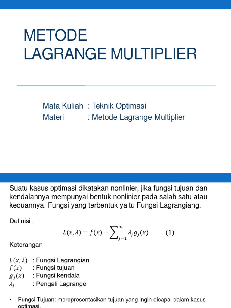 Slide - Metode Lagrange Multiplier | PDF