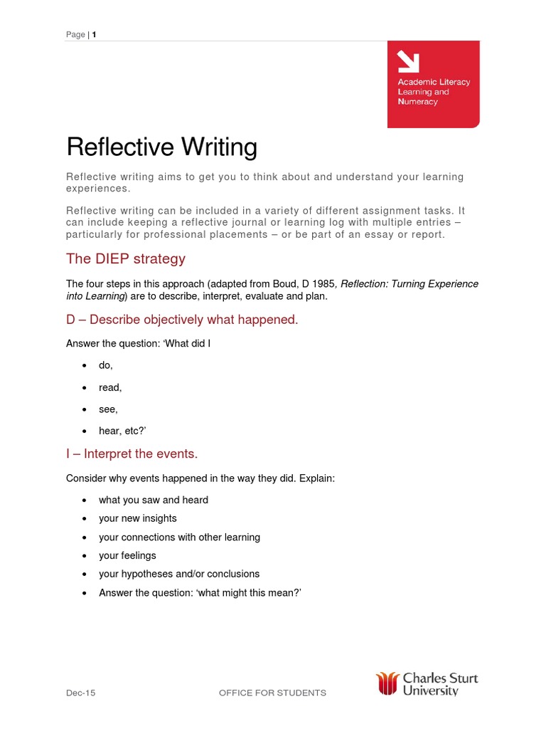 DIEP Reflective Writing Framework Guide | PDF