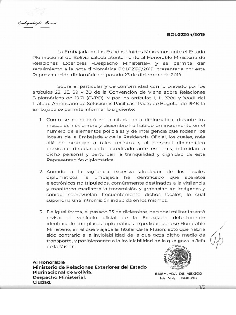 Nota Diplomática Bolivia 02204: Reiteración Sobre Asedio | PDF