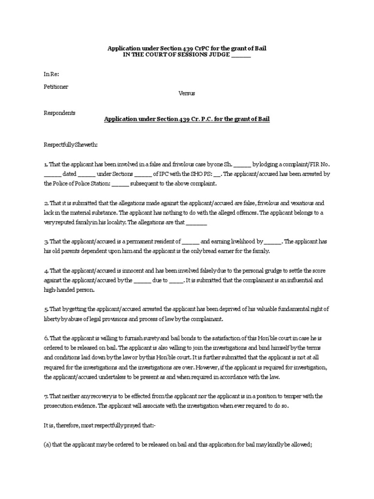 Bail Petition US 439 of CR.P.C PDF | PDF | Bail | Judiciaries