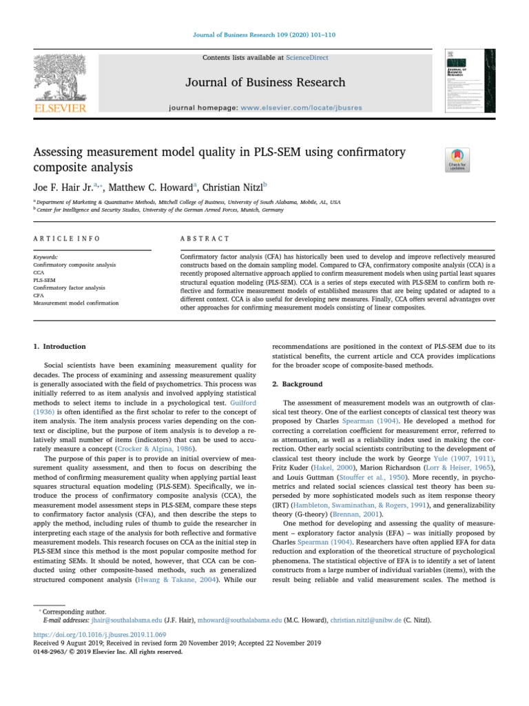 Assessing Measurement Model Quality in PLS-SEM Using Confirmatory Composite Analysis | Download ...