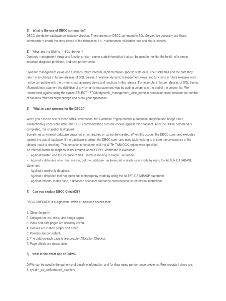 DBCC DMV Commands | PDF | Microsoft Sql Server | Database Index