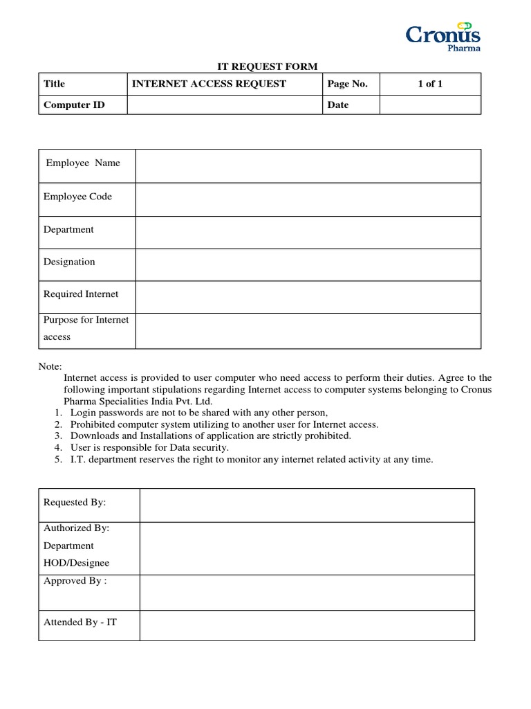 IT - Internet Request Form | PDF