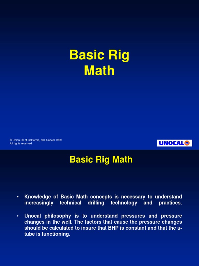 Rig Math | PDF | Casing (Borehole) | Barrel (Unit)