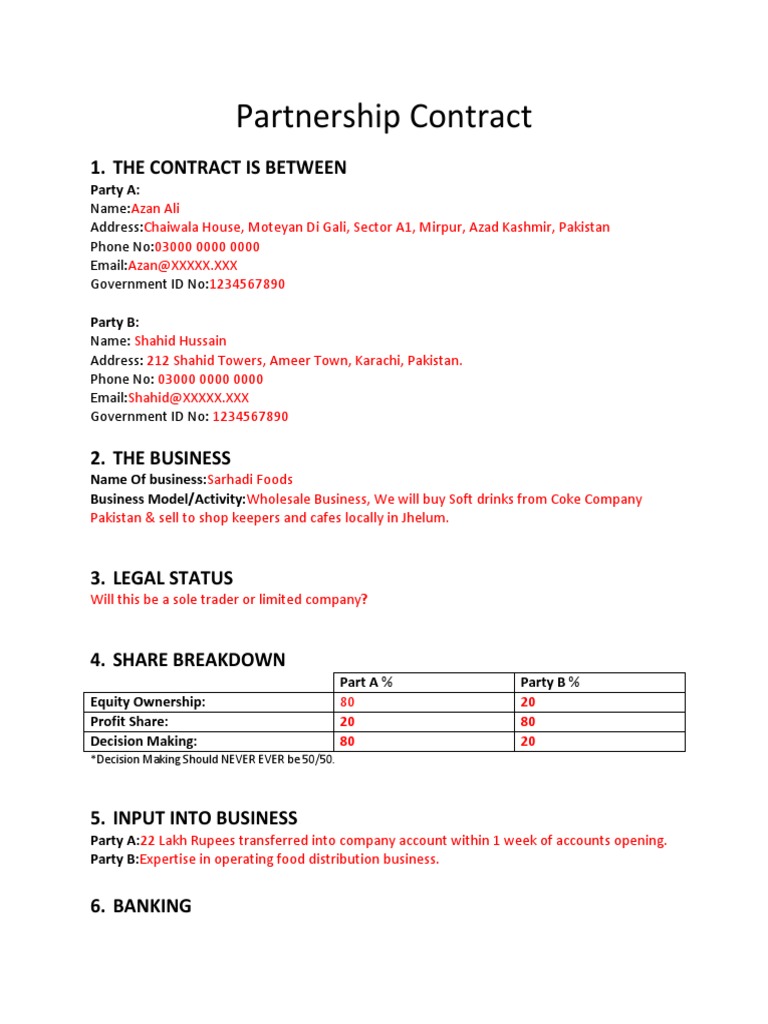 Partnership Deed Format | PDF | Stocks | Business