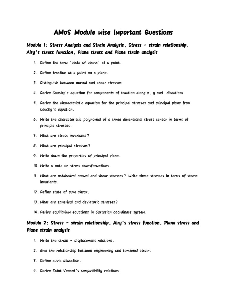 AMoS Module Wise Important Questions PDF | PDF | Stress (Mechanics ...