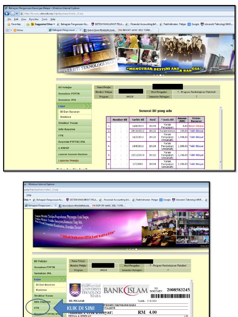 Panduan Pembayaran Bil UiTM Melalui FPX (Online Banking) PDF | PDF