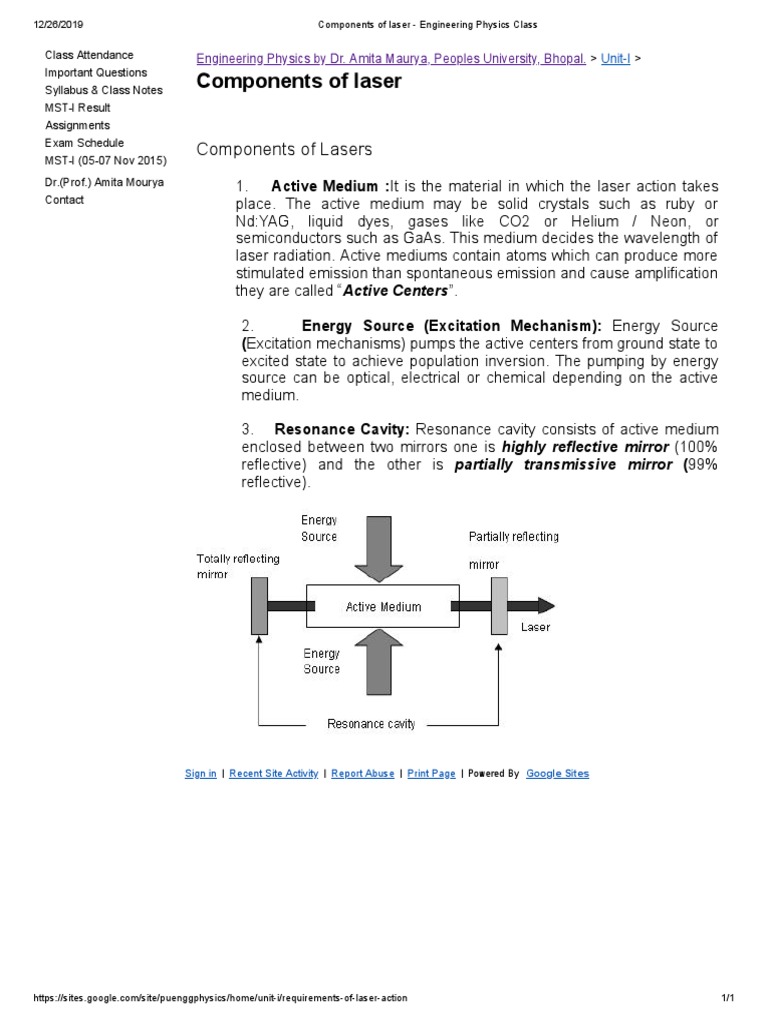 Components of Laser - Engineering Physics Class | PDF