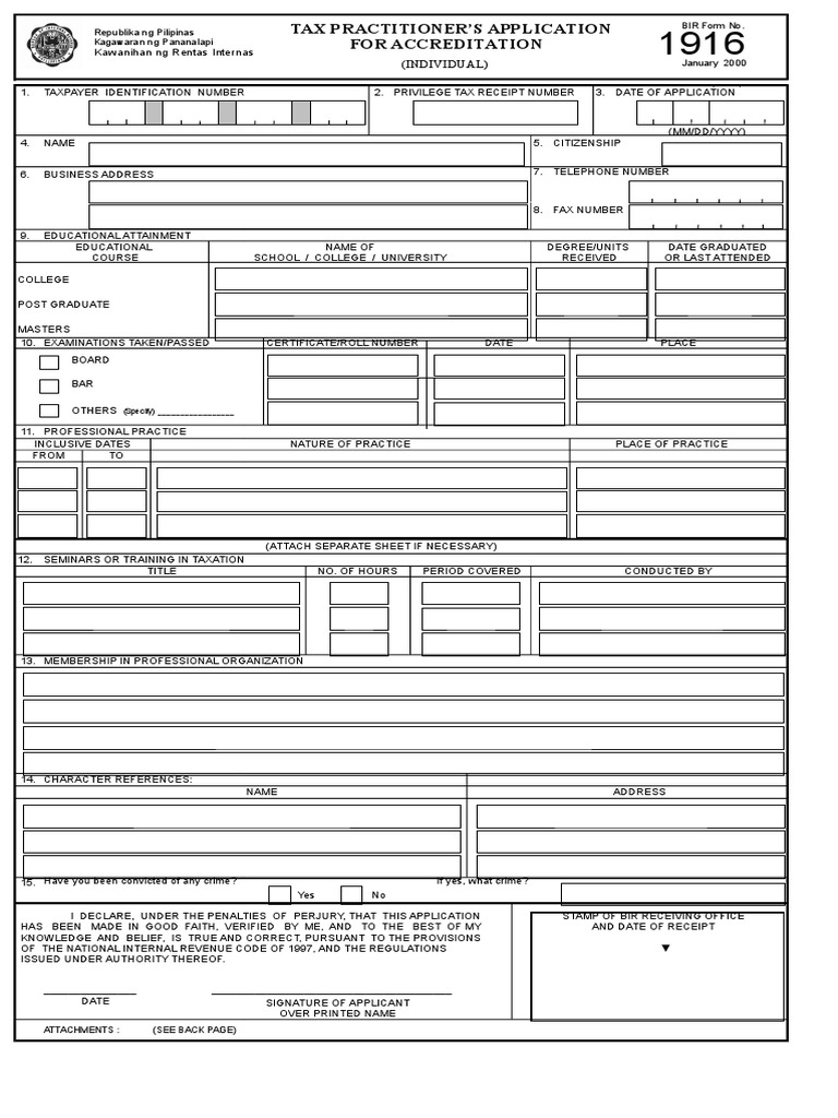 Bir Form 1916 | PDF | Certified Public Accountant | Taxes