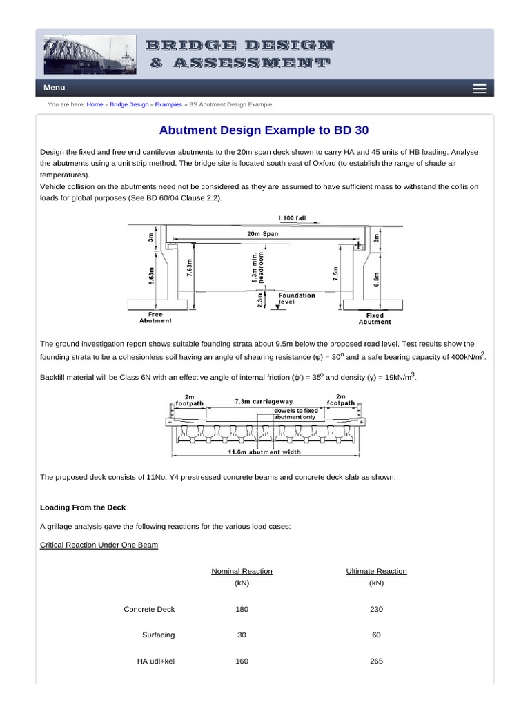 Abutment Design Example PDF | PDF | Bearing (Mechanical) | Bridge