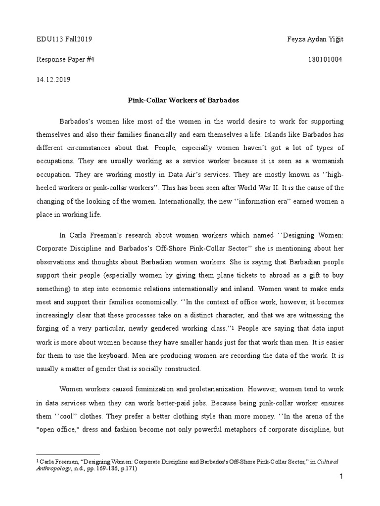 Carla Freeman Response | PDF | Fashion | Femininity