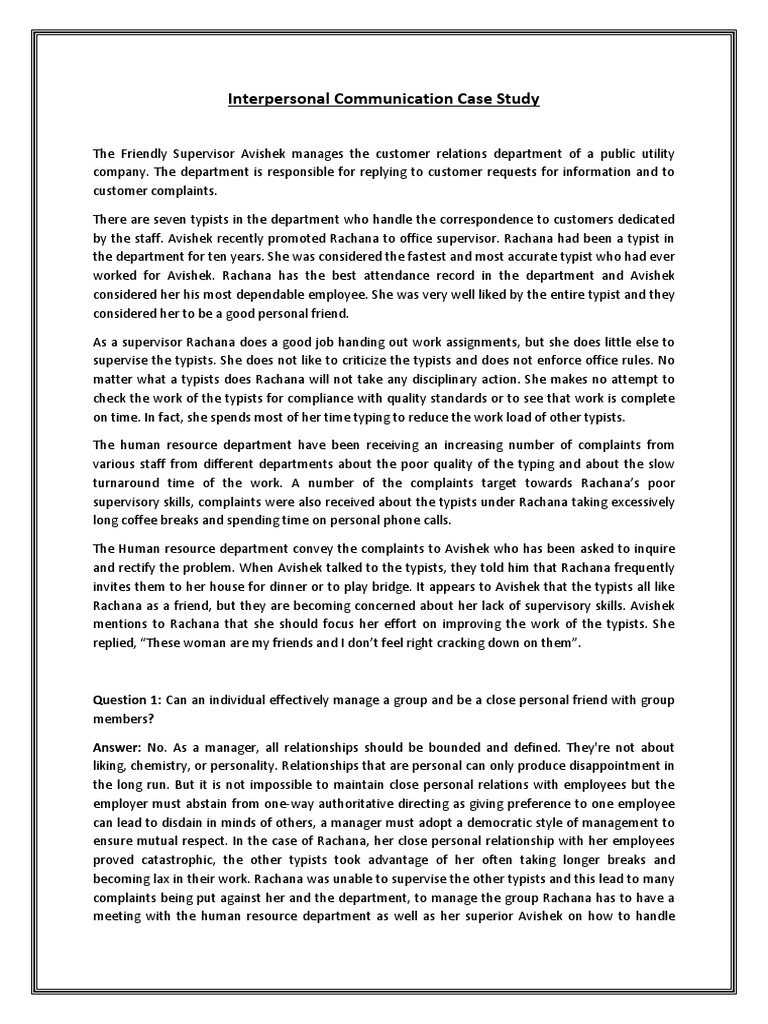 Interpersonal Communication Case Study (Q&A) | PDF | Supervisor ...