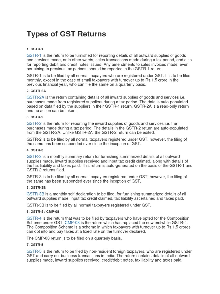 Types of GST Returns | PDF | Value Added Tax | Taxes