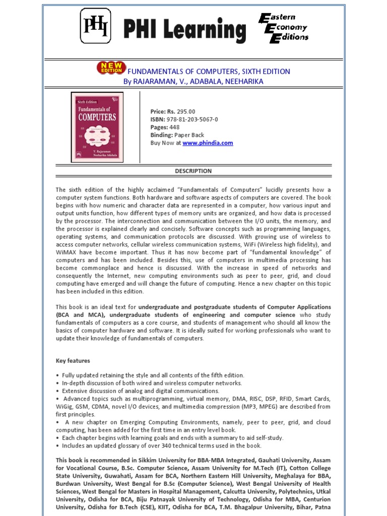 Fundamentals of Computers Sixth Edition by Rajaraman V | PDF | Areas Of ...