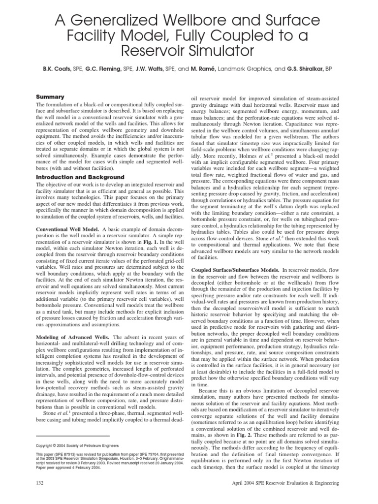 SPE-87913-PA - A Generalized Wellbore and Surface Facility Model, Fully Coupled To A Reservoir ...
