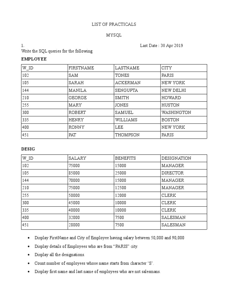 List of Practicals Xii 2019-20.odt | PDF | Menu (Computing) | My Sql