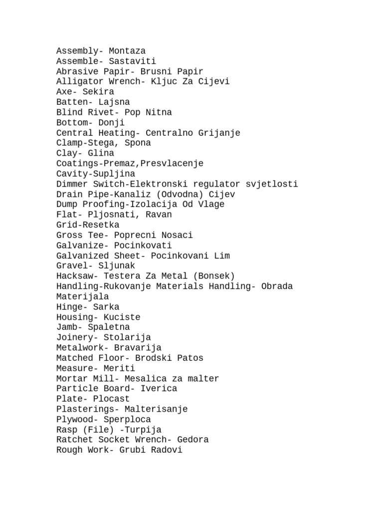 Gradjevinski Pojmovi I Slike Alata | PDF