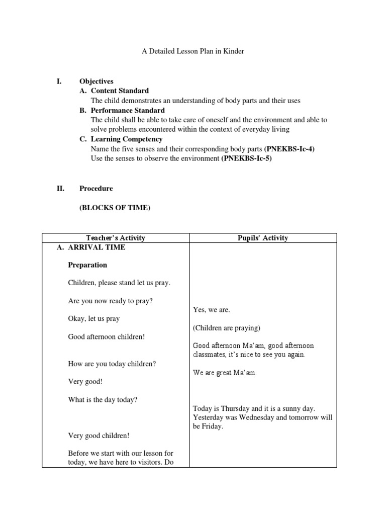 A Detailed Lesson Plan in Kinder | PDF | Lesson Plan | Education Theory