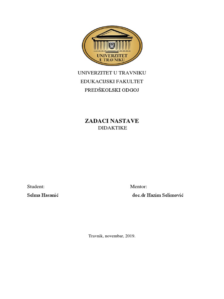 Zadaci Nastave | PDF