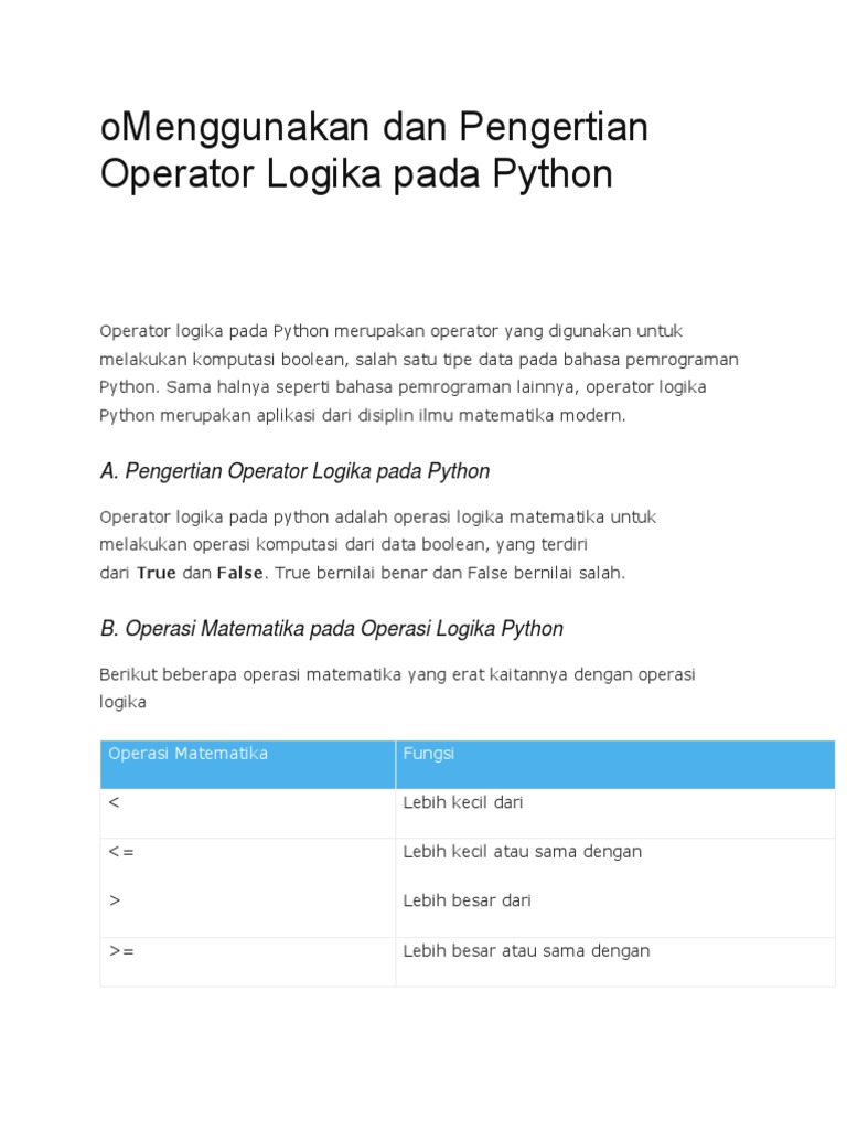 Menggunakan Dan Pengertian Operator Logika Pada Python | PDF