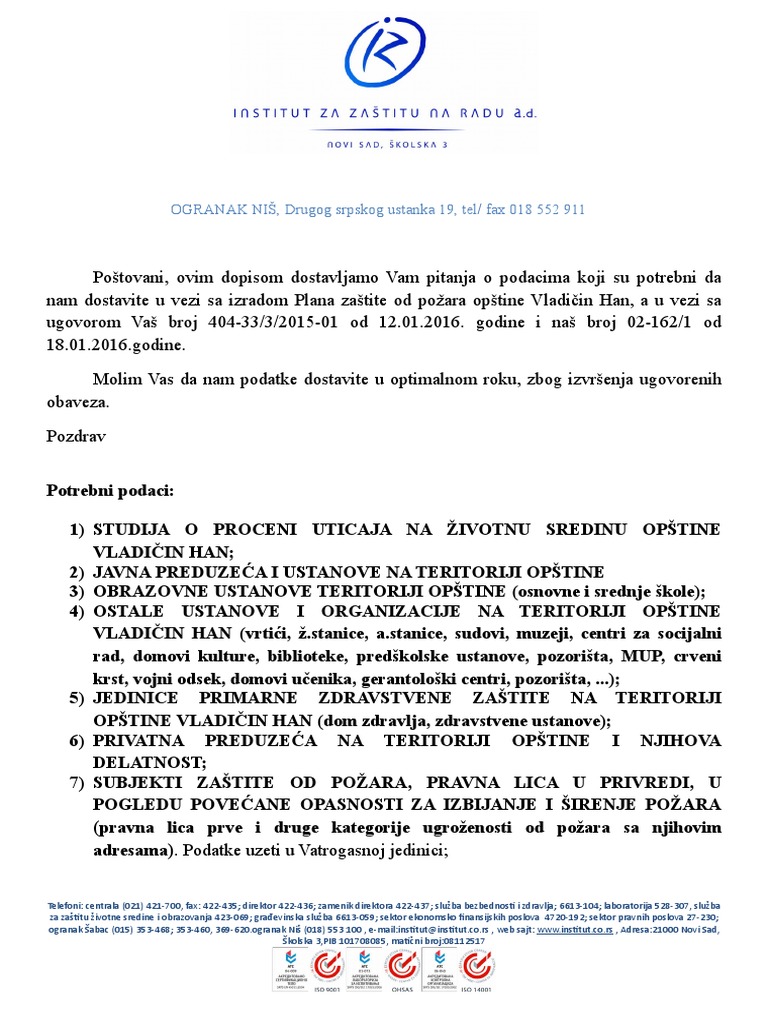 Pitanja Za Plan Zastite Od Pozara Lokalne Samouprave Vladicin Han | PDF