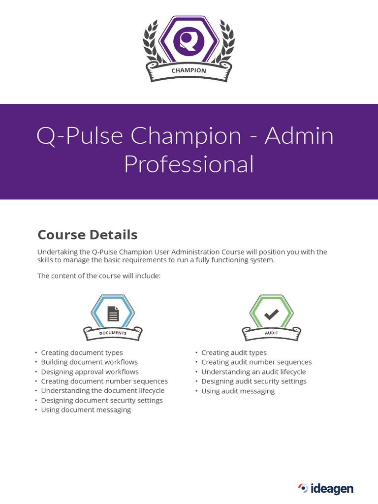 Q Pulse Champion Professional Training Course Contents | PDF | Life ...