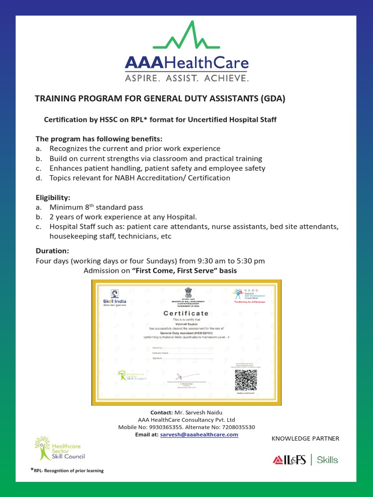 GDA Training Program for Hospital Staff | PDF | Patient | Patient Safety