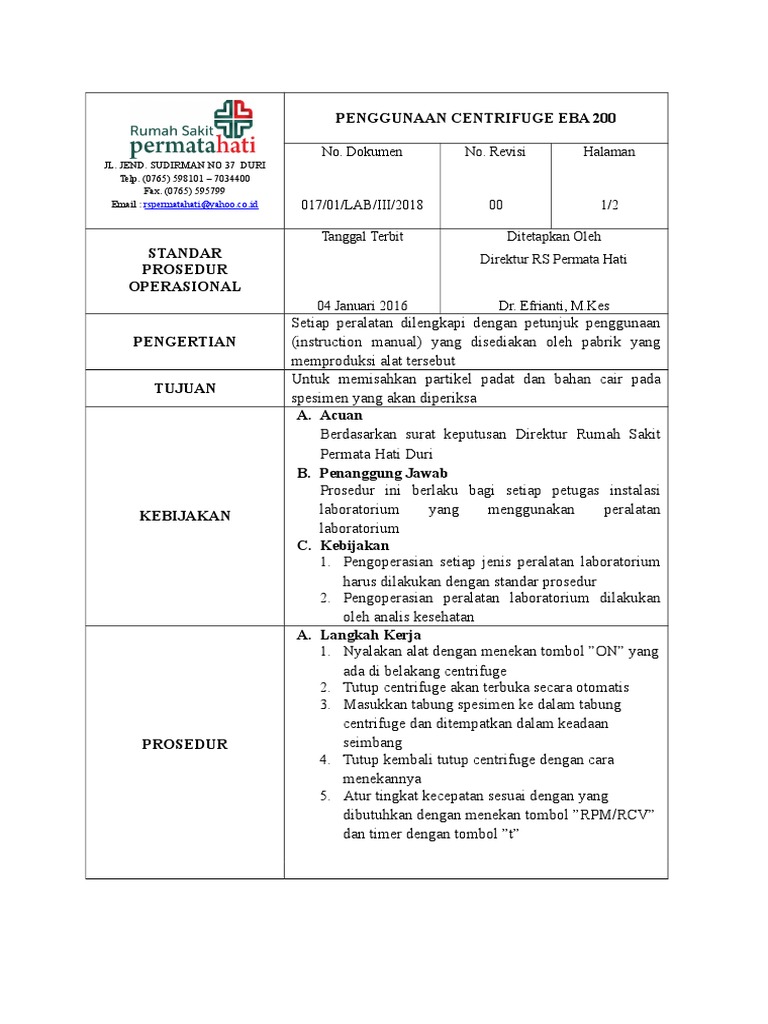Sop Centrifuge Eba 200 | PDF