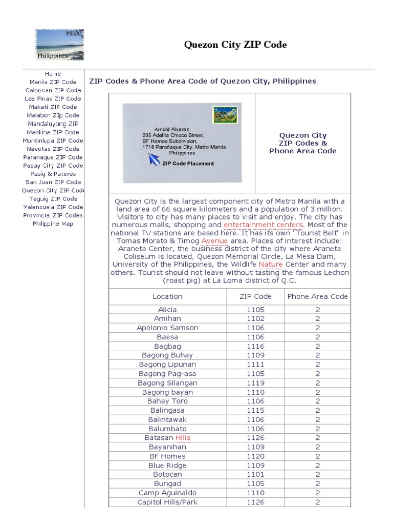 Quezon City ZIP Code (Philippines) | PDF | Metro Manila | Philippines