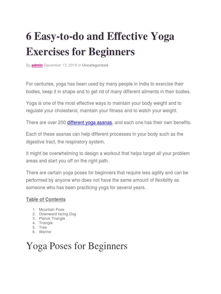 Beginner Yoga: 6 Easy Poses | PDF | Asana | Recreation