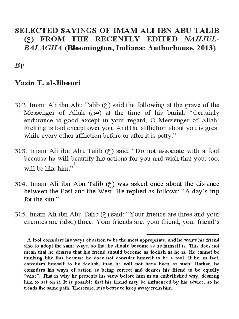 Selected Sayings of Imam Ali Ibn Abu Talib | PDF | Ali | Muhammad