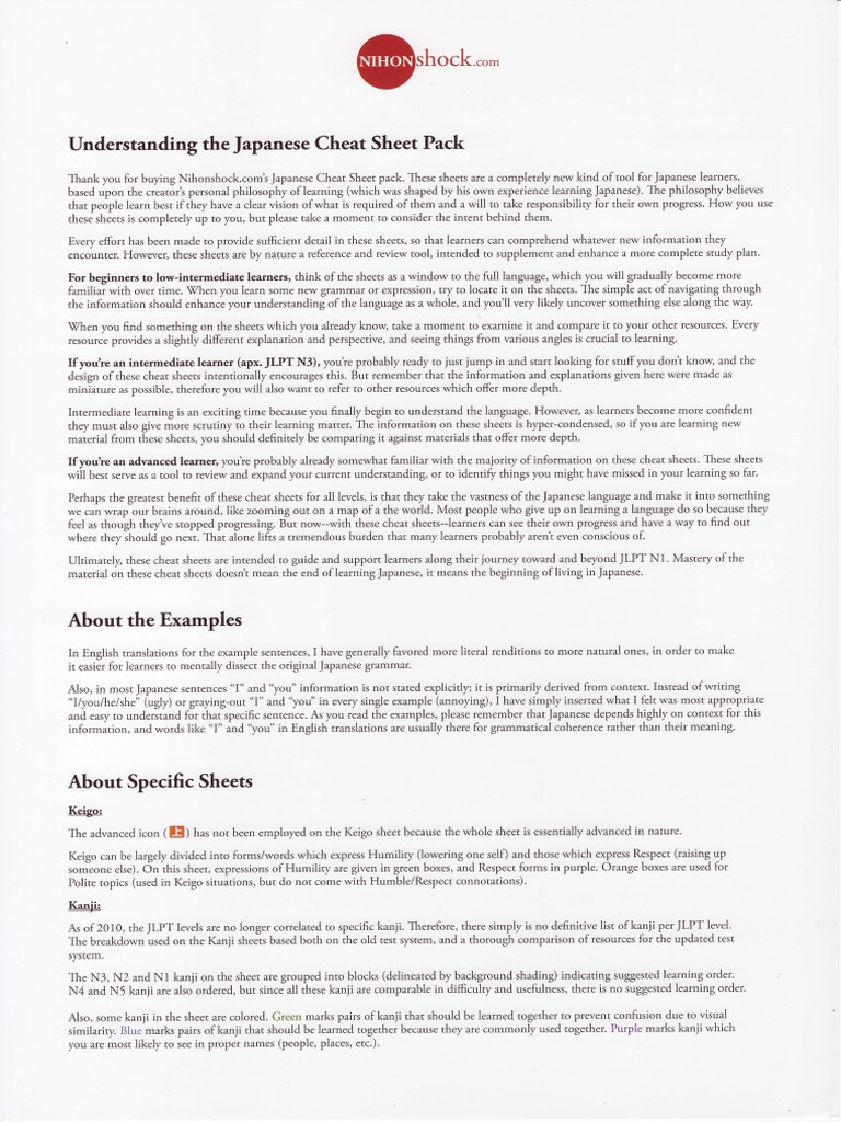 Nihonshocklcheatsheets PDF | PDF