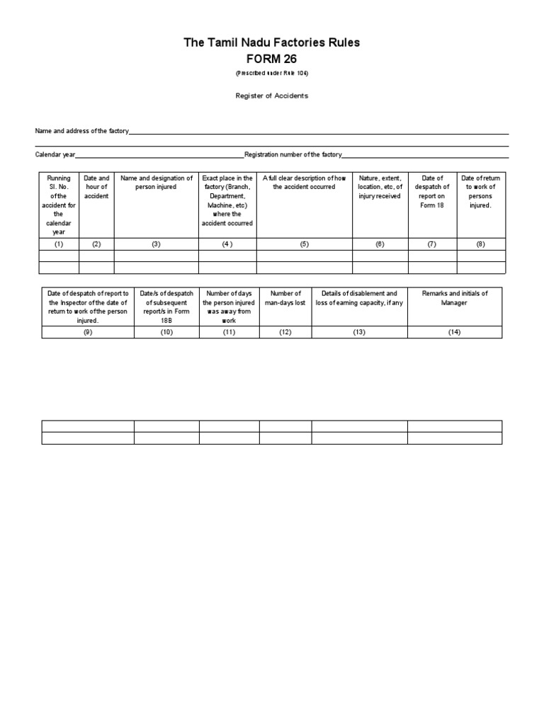 Form 26 - Register of Accidents | PDF