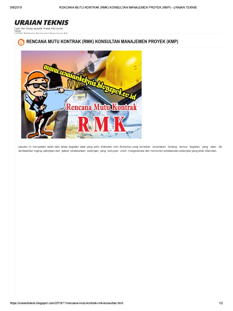 Rencana Mutu Kontrak (RMK) Konsultan Manajemen Proyek (KMP) - Uraian ...