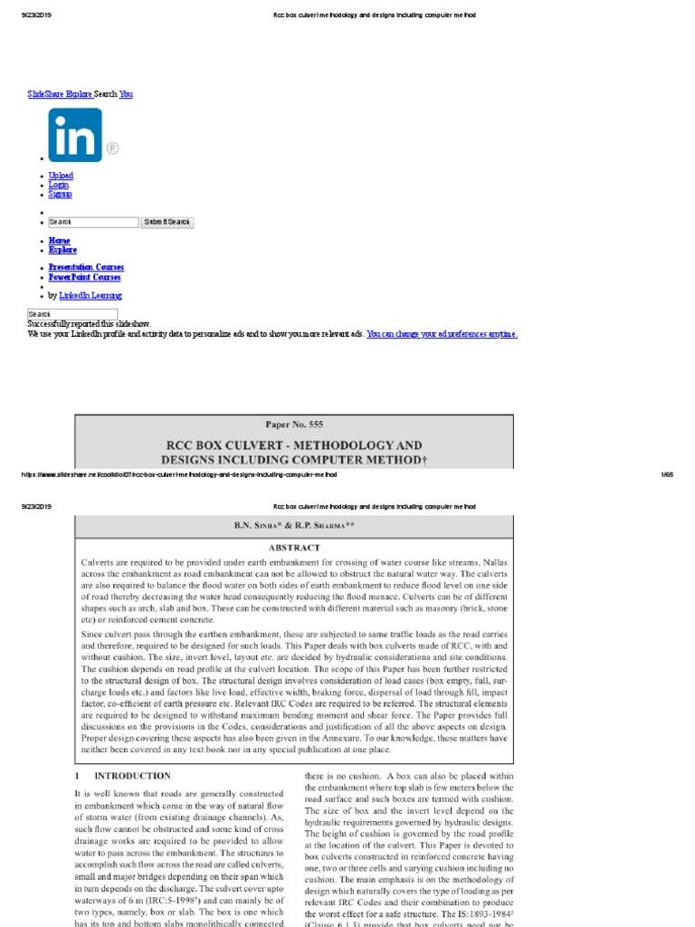RCC Box Culvert Methodology and Designs Including Computer Method | PDF ...
