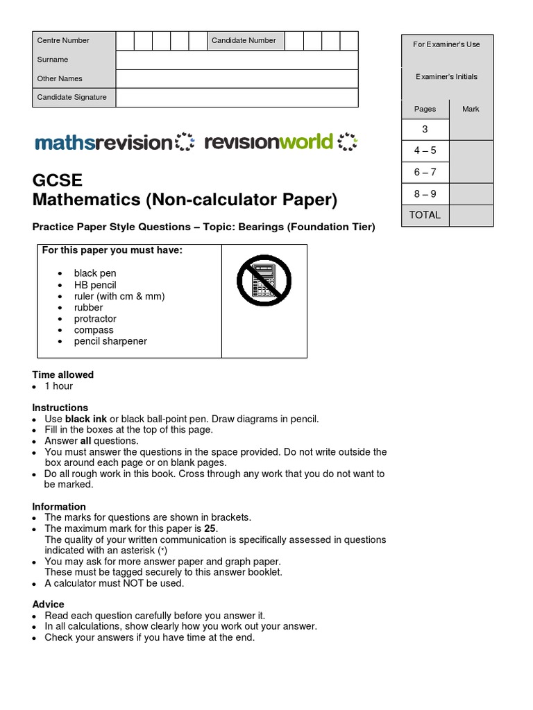 GCSE Bearings Practice Questions | PDF | Teaching Mathematics