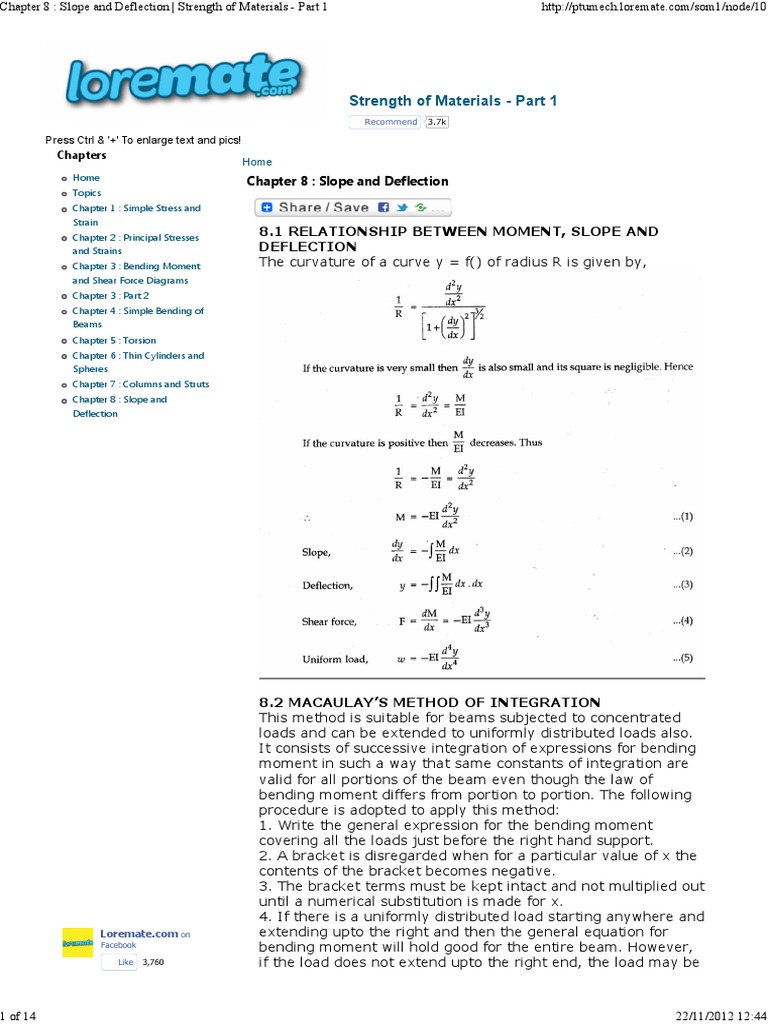 Chapter 8 Slope and Deflection Strength of Materials Part 1 PDF | Download Free PDF | Bending ...