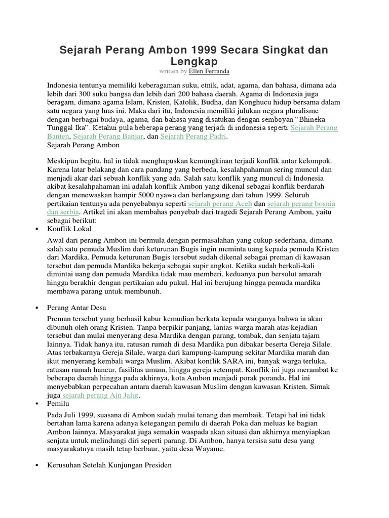 Sejarah Perang Ambon 1999 Secara Singkat Dan Lengkap | PDF