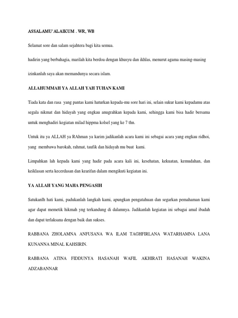 Doa Pembukaan Milad | PDF