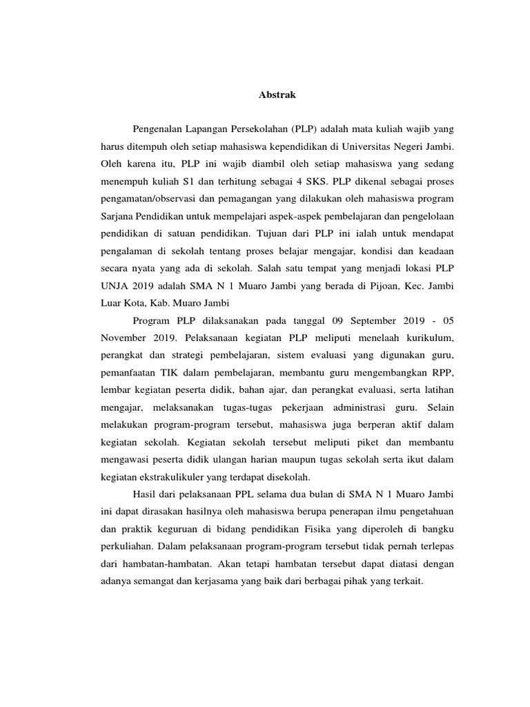 Abstrak Laporan PLP | PDF