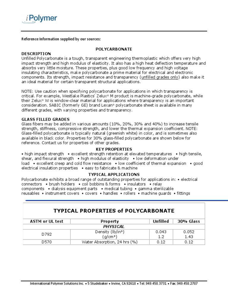 Polycarbonate | PDF | Strength Of Materials | Fiberglass