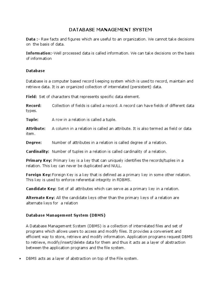Database Management System | PDF | Databases | Relational Database