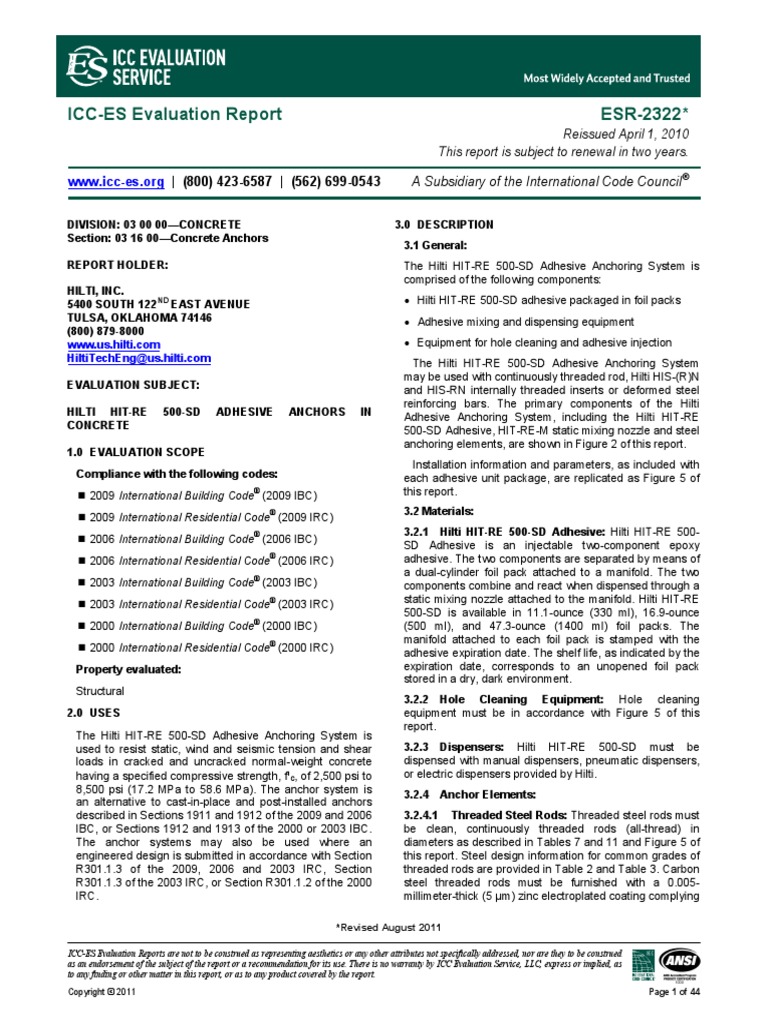 Icc Esr-2322 | PDF | Strength Of Materials | Screw